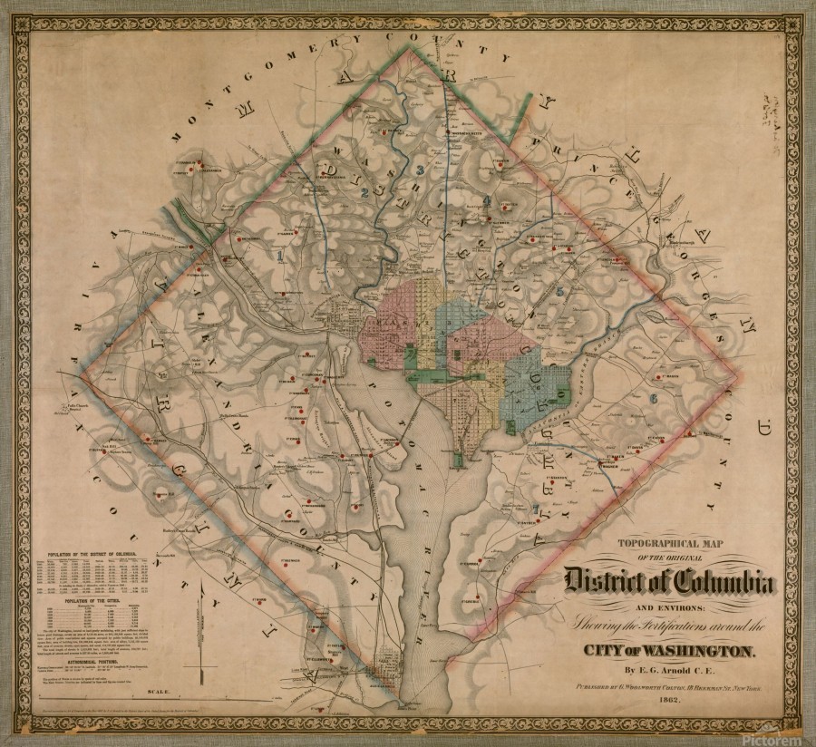 19th Century District of Columbia Map 1862 by AEDIFICO Prints Wall Art